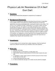 Physics Lab Air Resistance Of A Nerf Gun Dart Pdf Cyrus Mangat Physics Lab Air Resistance Of A