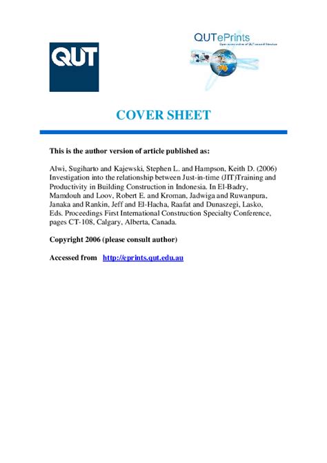 Pdf Investigation Into The Relationship Between Just In Time Jit Training And Productivity