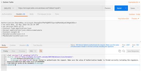 Node Js Azure Delete Table Using Azure REST API Do Not Work When Done As Per Documentation