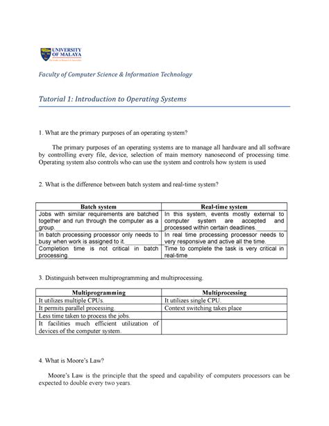 Tutorial OS Ans Faculty Of Computer Science Information Technology Tutorial Studocu
