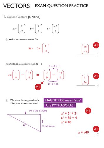 Vectors Exam Question Practice With Answers Teaching Resources