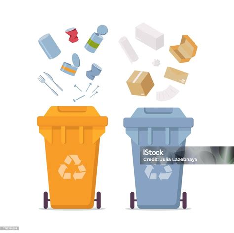금속용 노란색 재활용 쓰레기통 용지 세트용 파란색 배너 전단지 폐기물의 분리는 재활용 재사용 감소에 사용할 수 있습니다 올바른