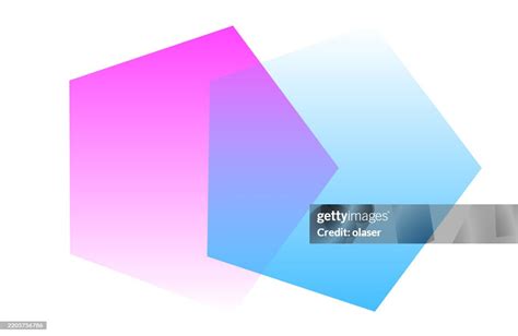 two overlapping hexagons in gradients of pink and blue create a
