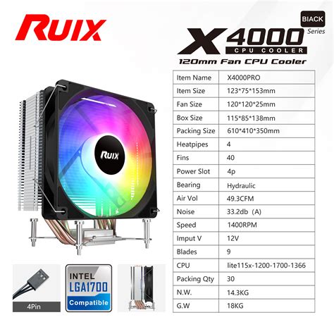 Ruix X Pro Heatpipes Computer Cpu Cooler Rgb Led Light Easy Installation Heat Dissipation