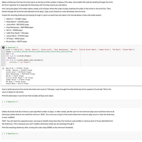 Solved Make A Dictionary That Has The Artist Name As The Key Chegg