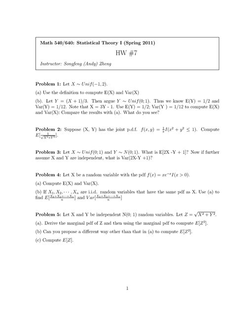 Homework 7 Statistical Theory I Math 540 640 Statistical Theory I