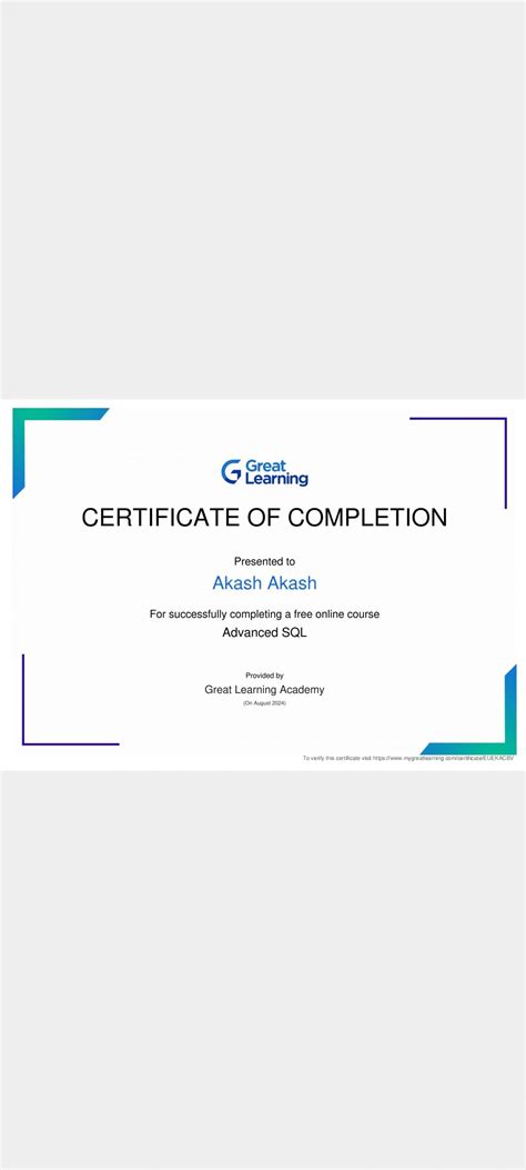 akash k on linkedin i am successfully completed advanced sql by using