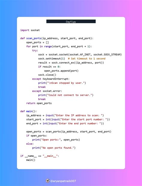 aryan patnaik on linkedin 15days15codes pythonprogramming portscanner
