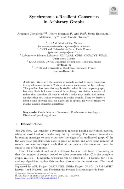 Pdf Synchronous T Resilient Consensus In Arbitrary Graphs