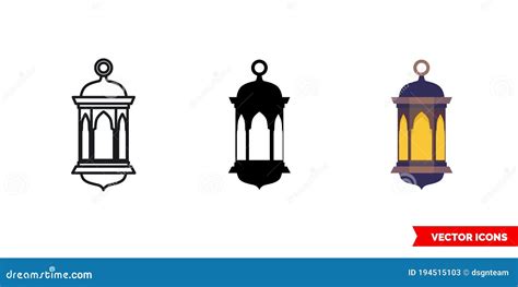 Islamic Lantern Icon Of 3 Types Color Black And White Outline Isolated Vector Sign Symbol