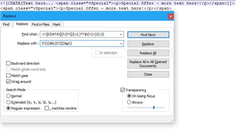 Regex Regular Expression In Notepad To Replace Inside Cdata Stack