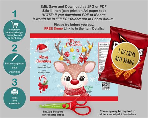 Editable Christmas Chip Bag Wrapper Template Personalised Holiday