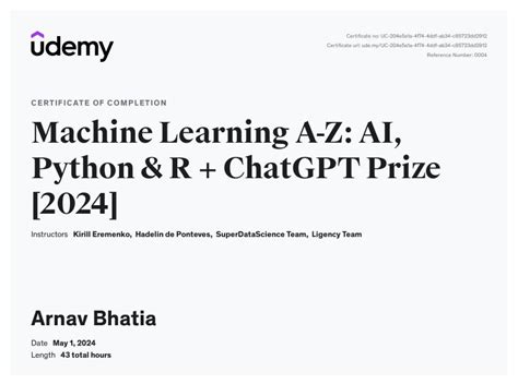 finished machine learning a z on udemy arnav bhatia posted on the