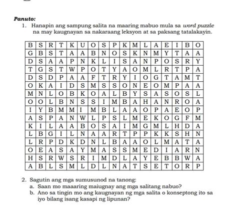 Panuto 1 Hanapin ang sampung salita na | StudyX
