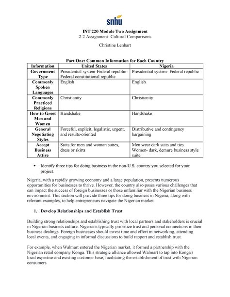 2 2 Assignment Cultural Comparisons Int 220 Module Two Assignment 2 2