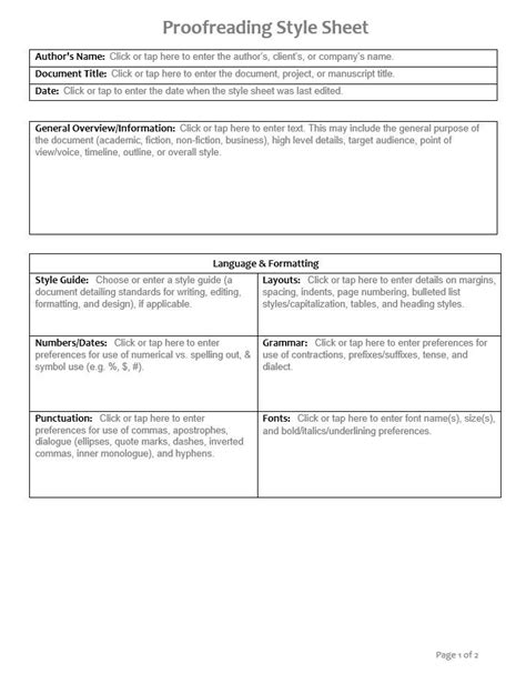 Proofreading Style Sheet Etsy