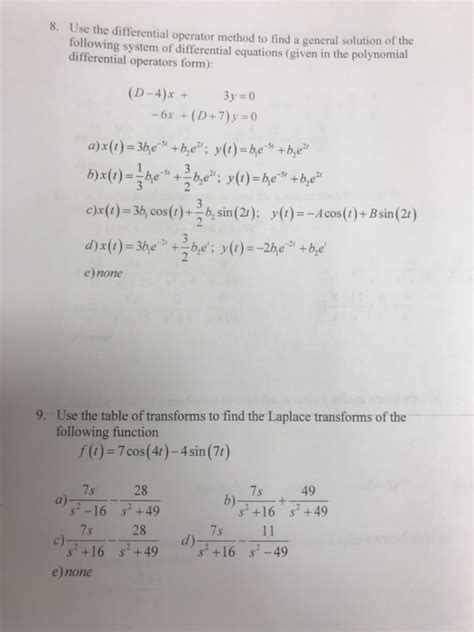 Solved 8 Use The Differential Operator Method To Find A