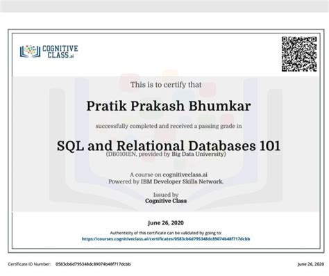 Pratik Bhumkar On Linkedin Ibm Cognitiveclass Sqldatabase
