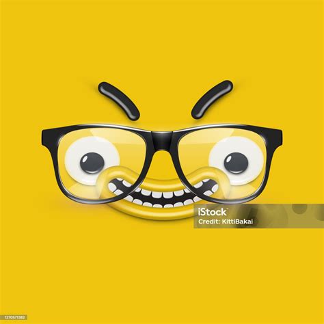 노란색 배경에 안경이있는 귀여운 이모티콘 얼굴 벡터 일러스트 3차원 형태에 대한 스톡 벡터 아트 및 기타 이미지 3차원 형태 감정 공 스포츠 장비 Istock