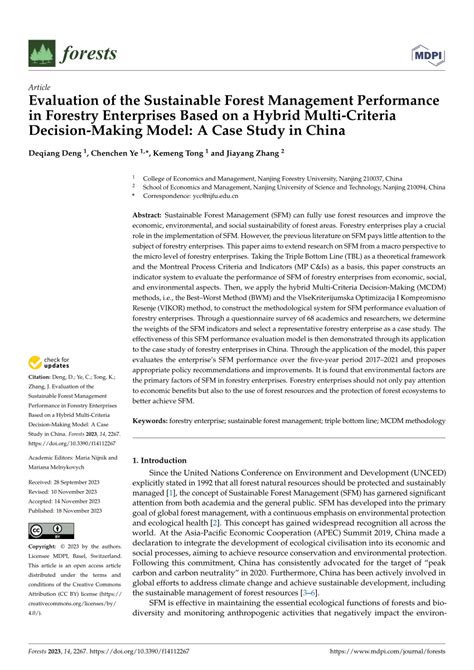 Pdf Evaluation Of The Sustainable Forest Management Performance In