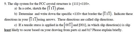 Solved The Slip System For The FCC Crystal Structure Is Chegg