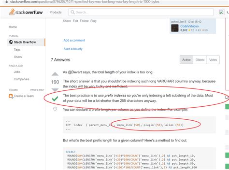 error 1071 specified key was too long max key length is 1000 bytes