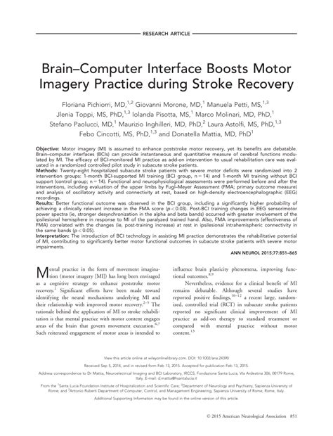 Pdf Brain Computer Interface Boosts Motor Imagery Practice During Stroke Recovery Bci And