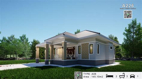 แบบบ้านโมเดิร์นชั้นเดียว Type A06 2 ห้องนอน 3 ห้องน้ำ 1 ห้องรับประทานอาหาร 1 ห้องรับแขก 1ห้อง