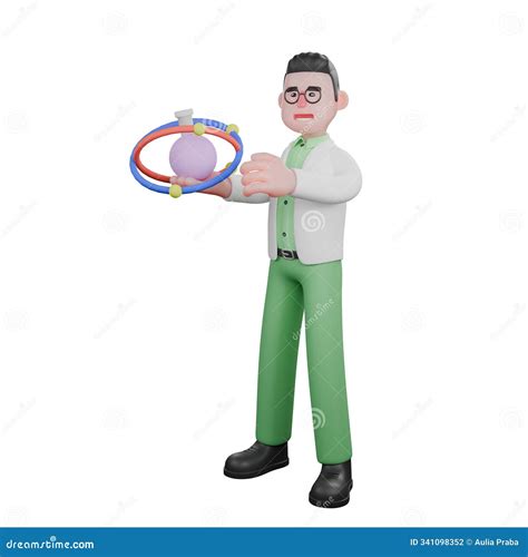 A Male Biologist Stands Holding An Interactive Model Of The Atomic