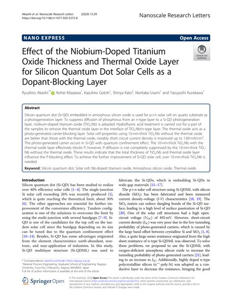 Pdf Effect Of The Niobium Doped Titanium Oxide Thickness And Thermal