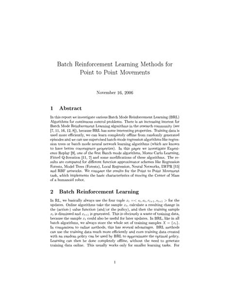 pdf batch reinforcement learning methods for point to point movements