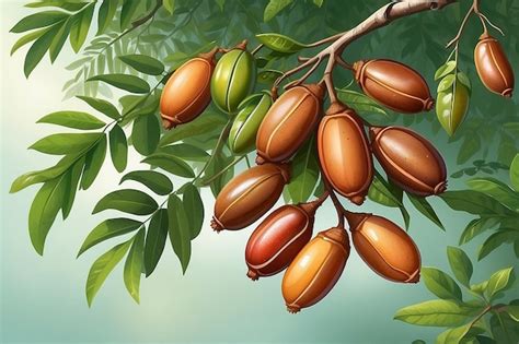 Premium Photo Fresh Fruits An Illustration Fresh Brown Ripening Pods Of Tamarind And Green