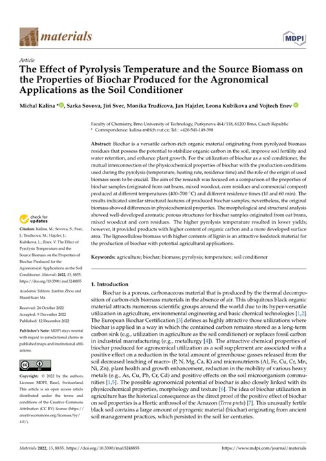 Pdf The Effect Of Pyrolysis Temperature And The Source Biomass On The Properties Of Biochar