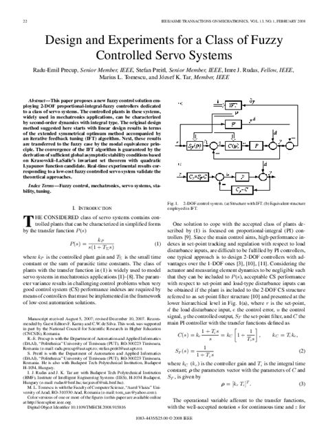 Pdf Design And Experiments For A Class Of Fuzzy Controlled Servo Systems