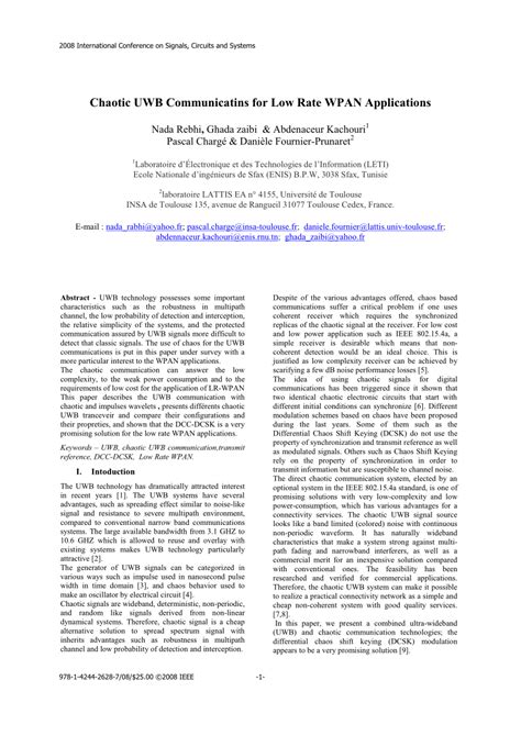 Pdf Chaotic Uwb Communicatins For Low Rate Wpan Applications