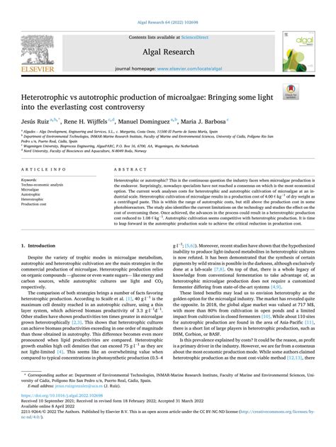 Pdf Heterotrophic Vs Autotrophic Production Of Microalgae Bringing Some Light Into The