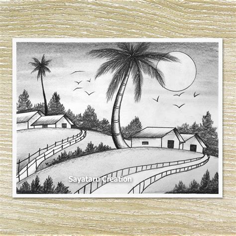 Easy Pencil Drawings Landscape 5 200 Pencil Drawing Landscape Stock