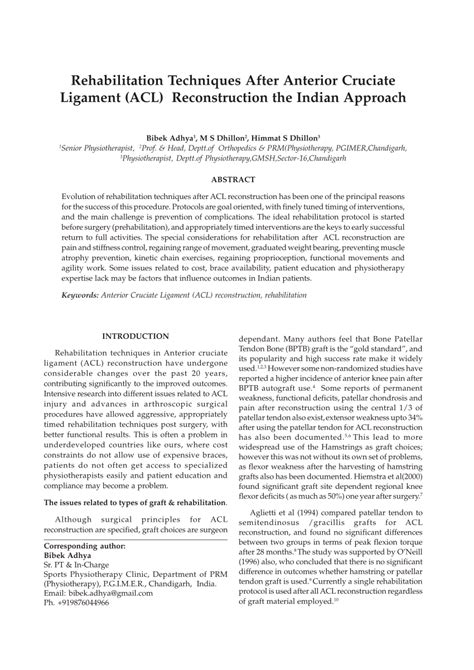 Pdf Rehabilitation Techniques After Anterior Cruciate Ligament Acl
