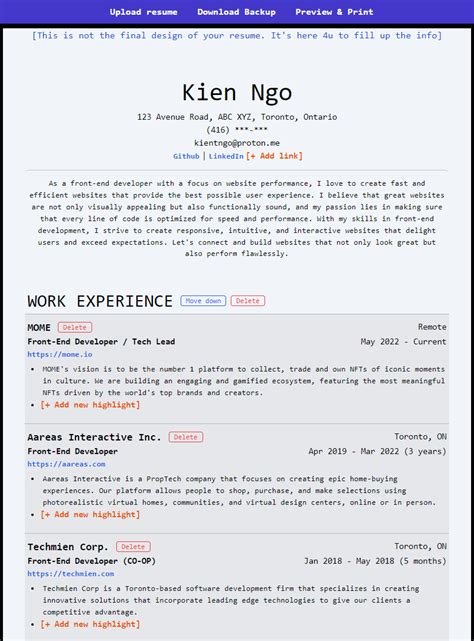 GitHub Kien Ngo Classic Resume Builder Free Interactive Tool For