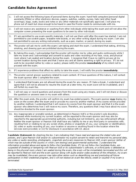 Ejemplo Candidate Rules Agreement Pearson Pdf Test Assessment