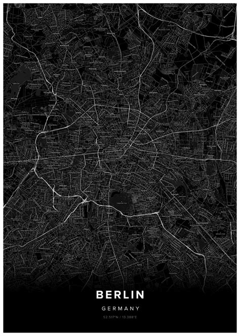 Карта Берлина в угольно чёрном цвете — Mapny