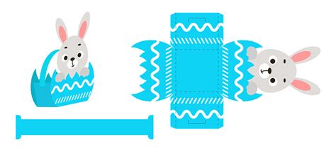 간단한 포장 은 과자 사탕 선물 빵집을위한 상자 토끼 디자인을 선호합니다 어떤 목적을 위한 Diy 패키지 템플릿 생일 베이비 샤워 부활절 인쇄 컷아웃 접기 접착제 벡터