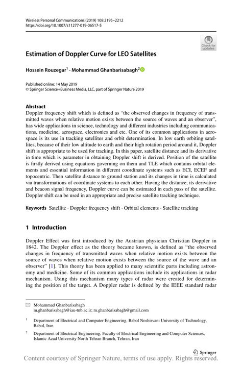 Estimation Of Doppler Curve For Leo Satellites Request Pdf