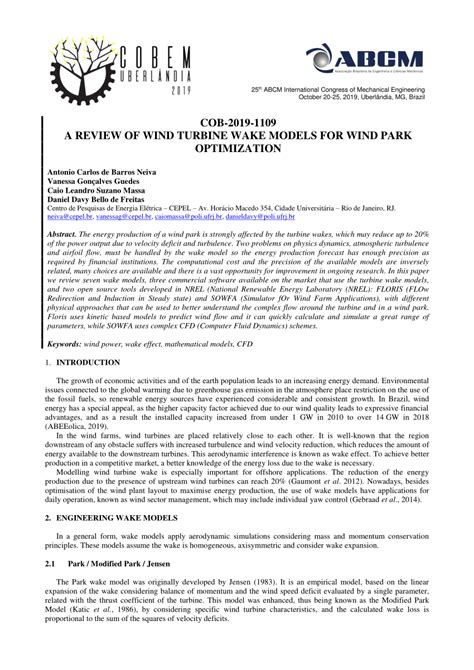Pdf A Review Of Wind Turbine Wake Models For Microscale Wind Park Simulation