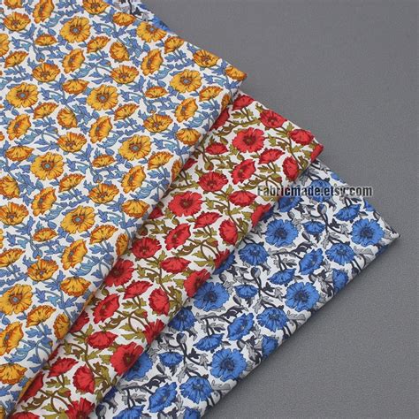 Bright Yellow Red Blue Floral Cotton Fabric Summer Dress Fabric 1 2
