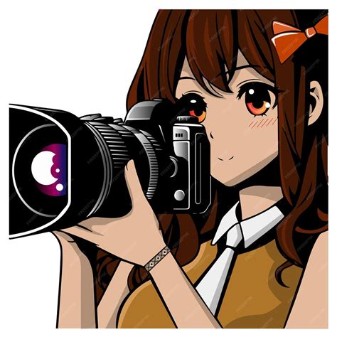 Anime Girl With Camera Premium Vector