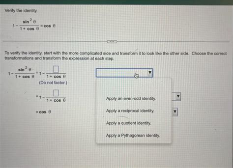 Solved Verify the identity cosθsin θ cosθ To verify the Chegg com