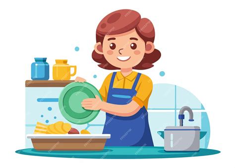 People Washing Dishes Vector Illustration Premium Ai Generated Vector