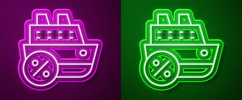 보라색과 녹색 배경에 고립 된 빛나는 네온 라인 크루즈 선박 아이콘 여행 관광 해상 교통 항해 여객선 크루즈 라이너 전 세계 크루즈 벡터 공휴일에 대한 스톡 벡터 아트 및