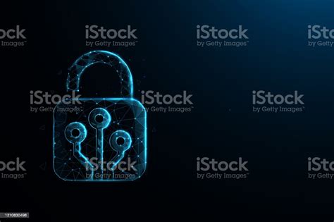 Technology Cyber Security Concept Lock Symbol From Lines And Triangles Point Connecting Network